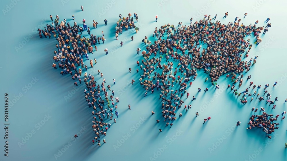 Diverse group of people standing in the exact formation of a world map ...