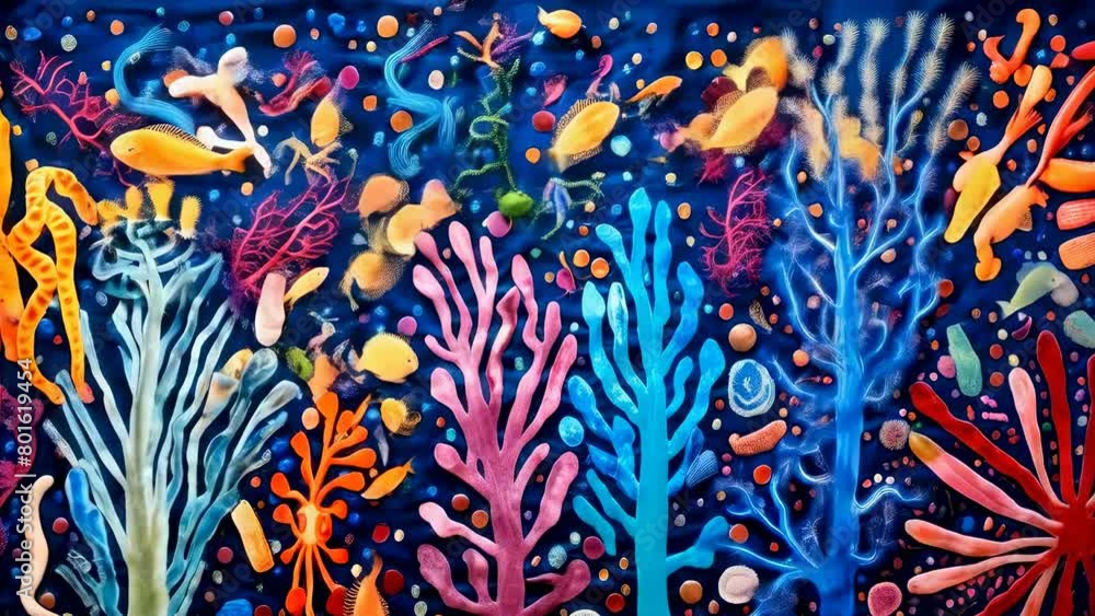 A colorful and vivid underwater scene reminiscent of a coral reef ...