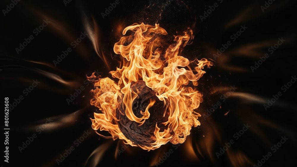 Close-up of a Single Flame, Black Backdrop, Hyperrealistic fire flames ...