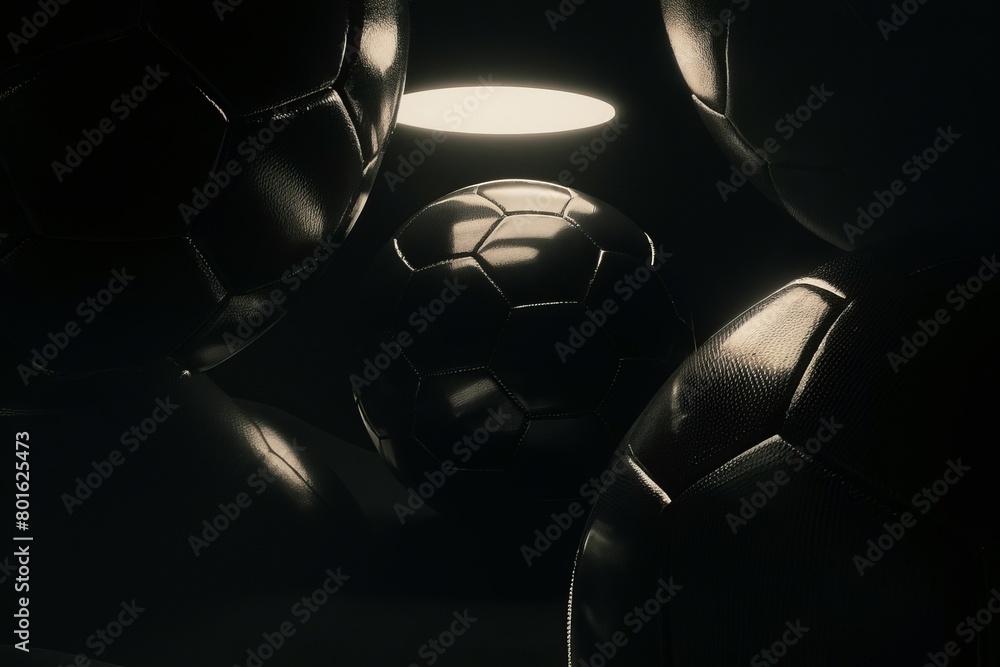 Black soccer ball in a dark room, concept design, background, poster ...