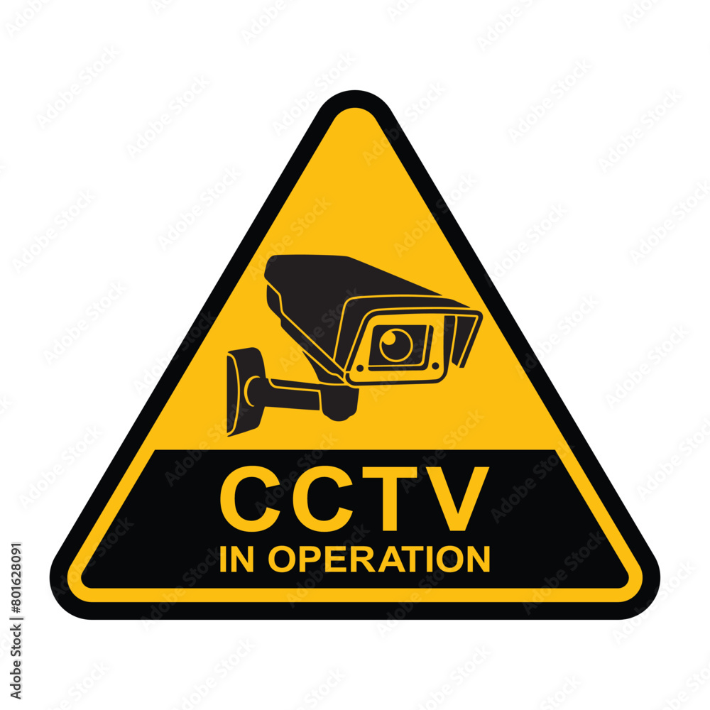 Security camera icon, video surveillance, cctv sign. Yellow triangle ...