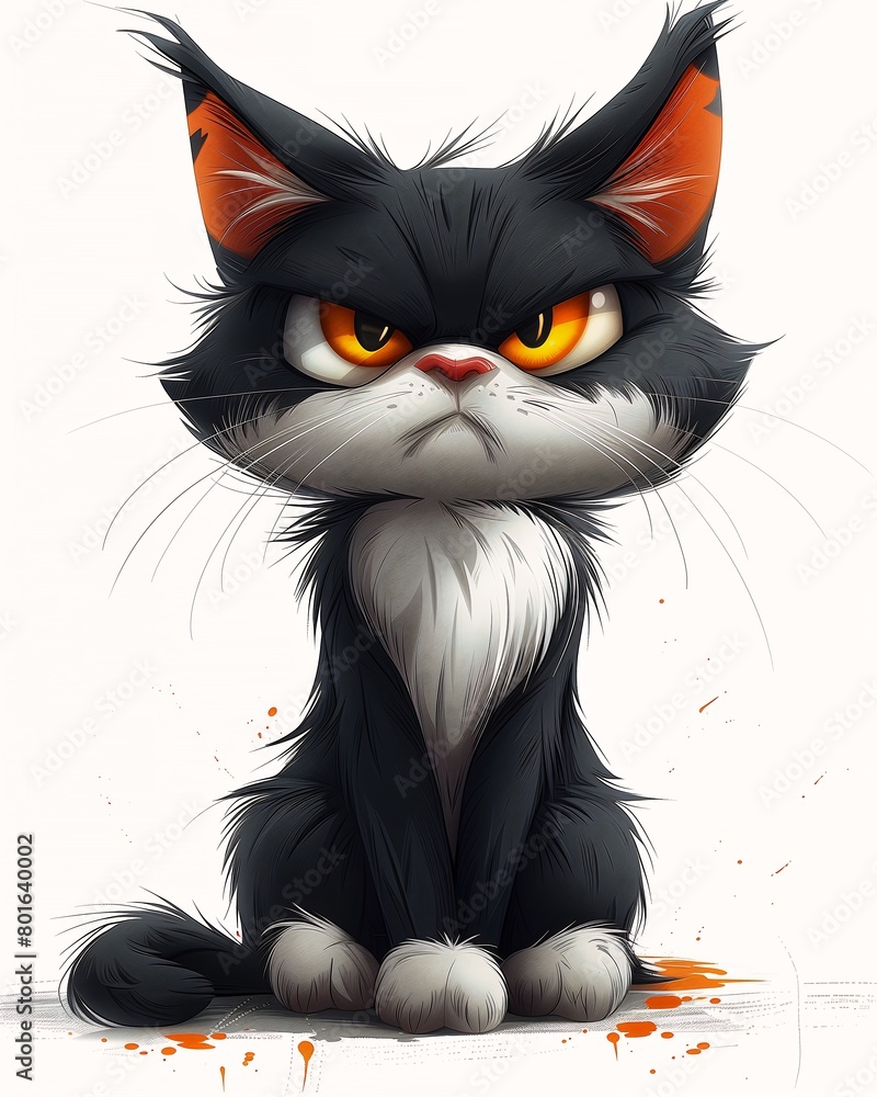 cartoon kitty cat kitten orange eyes sitting ground angry expression ...