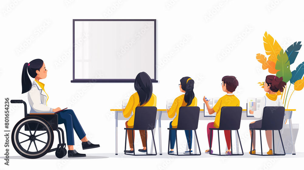 Teacher in a wheelchair teaches a class in a school that promotes ...