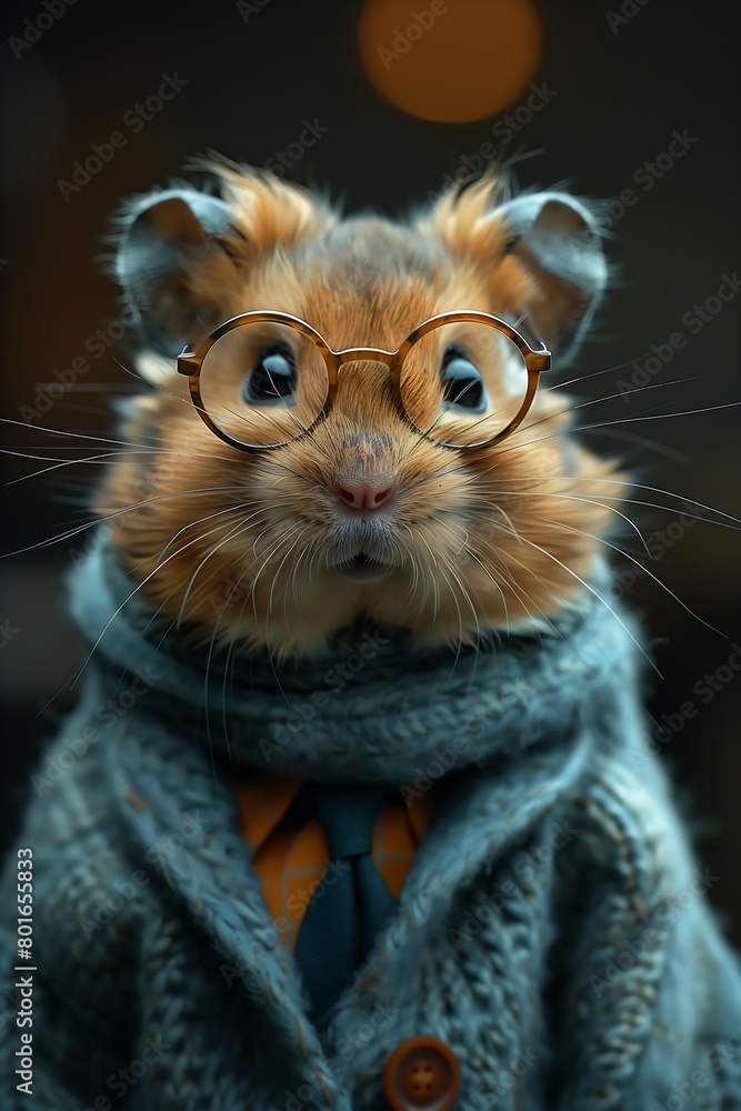 hamster wearing glasses sweater net outfit windsor knot tie wise old ...