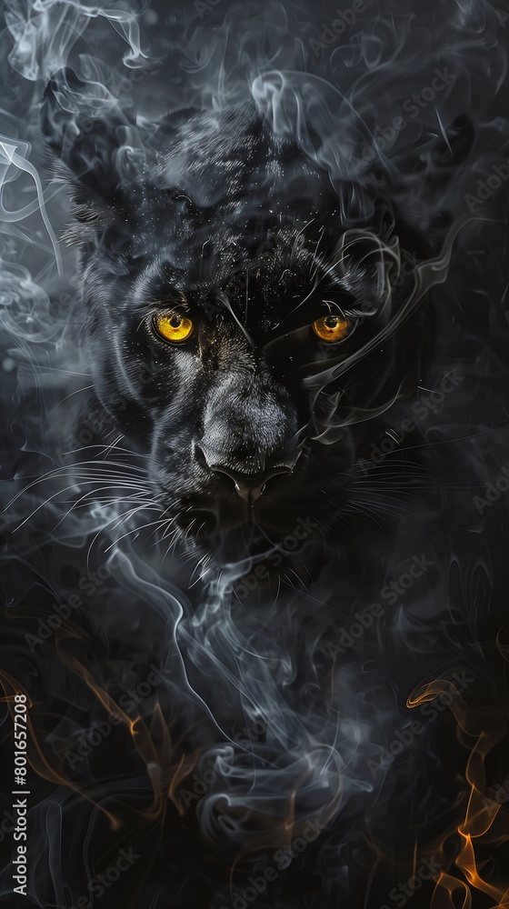 closeup black leopard yellow eyes smoke gorgeous puma spirits alter ...