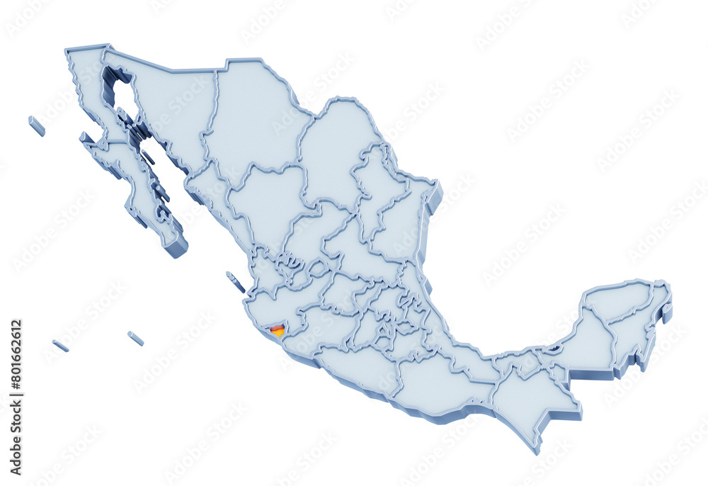 Mexican state of Colima highlighted in golden yellow on three ...