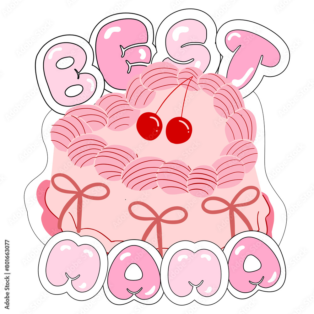 Retro mama cake png, vintage cake png, coquette Mom with cake clipart ...
