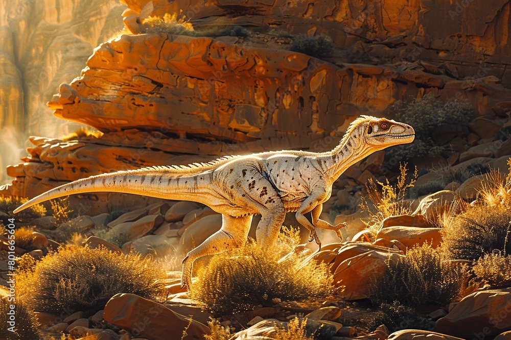 A professional photo captures the Velociraptor dinosaur in its natural ...