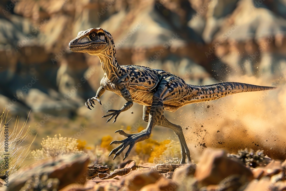 A professional photo captures the Velociraptor dinosaur in its natural ...
