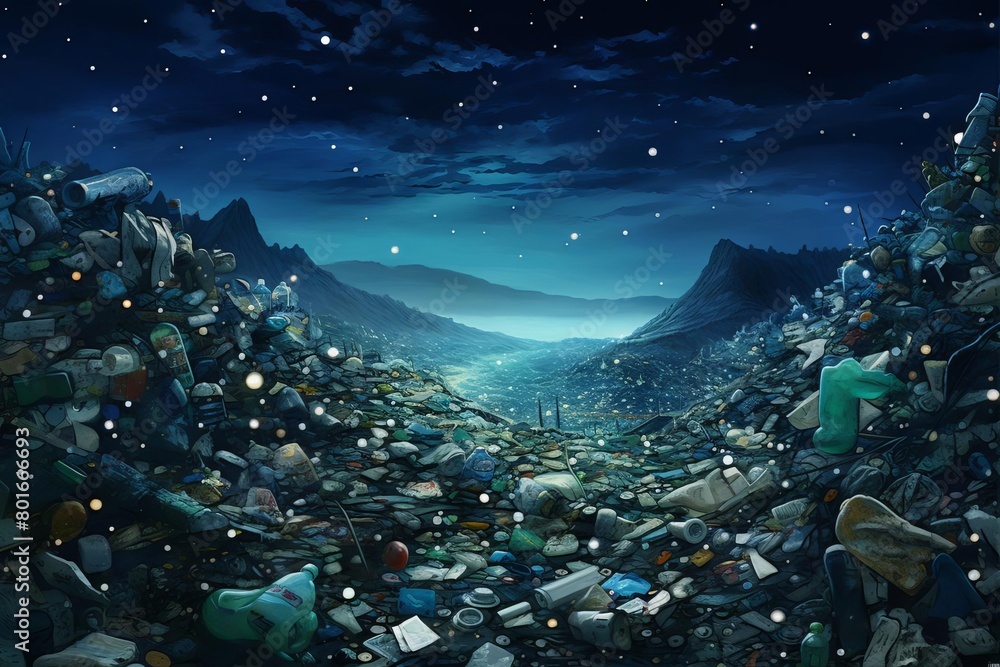 A vast landfill stretches into the distance, with mountains of trash ...