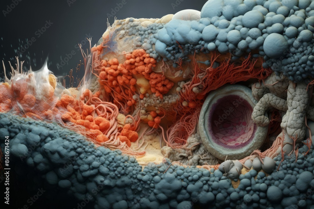 An intricate digital artwork of a side view cross-section showcasing ...