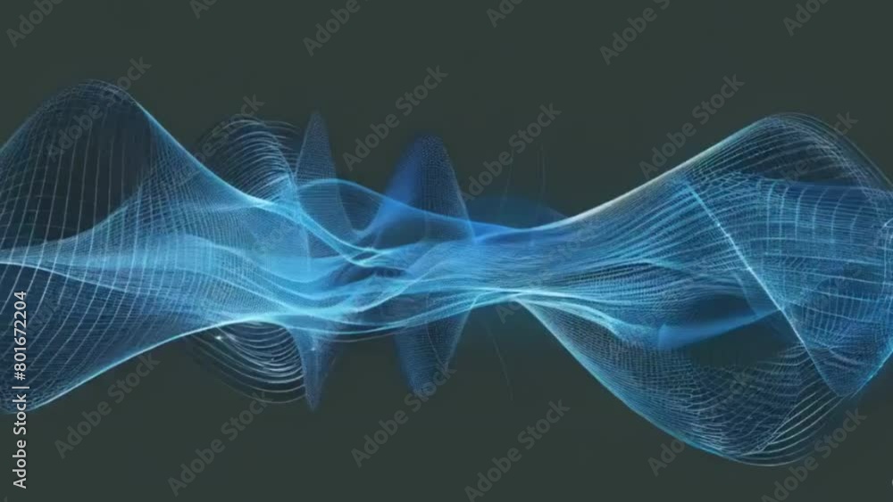 Blue wireframe sound waves, visualization of frequency signals audio ...
