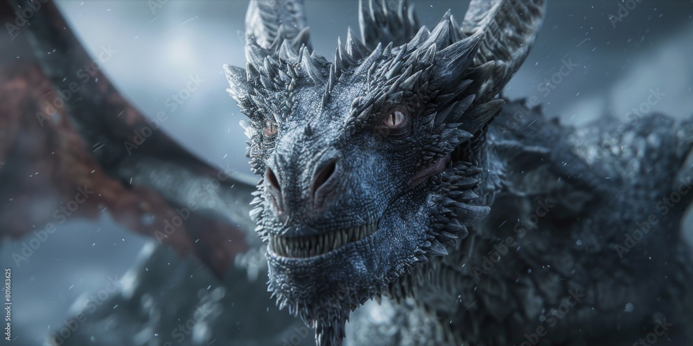 A majestic dragon with scales adorned with runic symbols poised to ...