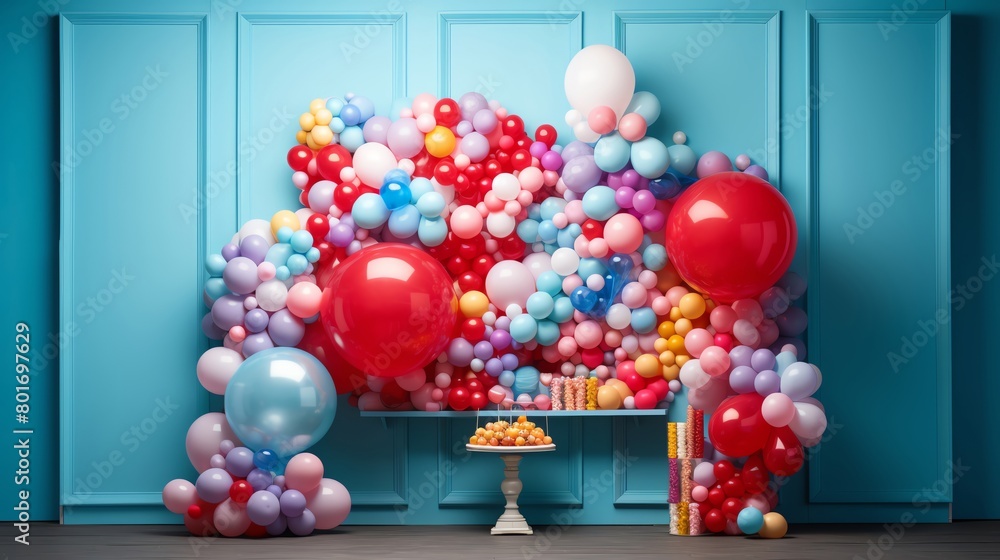 A creative display of a balloon wall crafted to look like an oversized ...