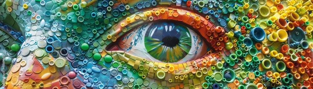 Artist sculpting an intricate mural out of recycled plastic bottles ...