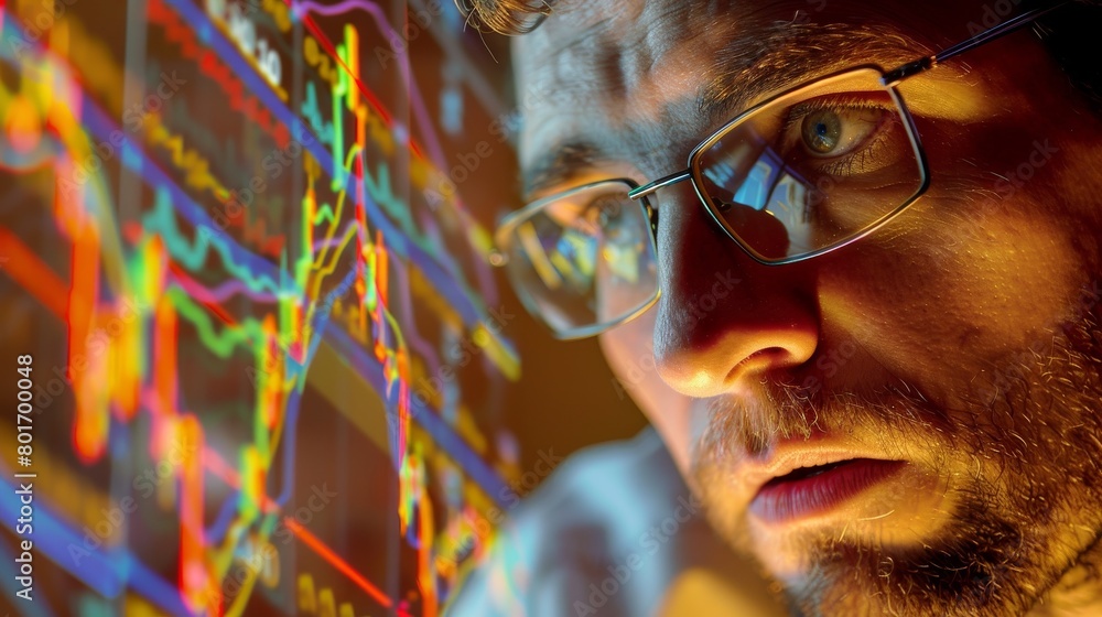 Economist analyzing a complex chart of GDP growth rates over the last ...