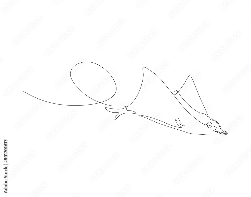 Continuous line drawing of manta ray. One line of stingray. Marine ...