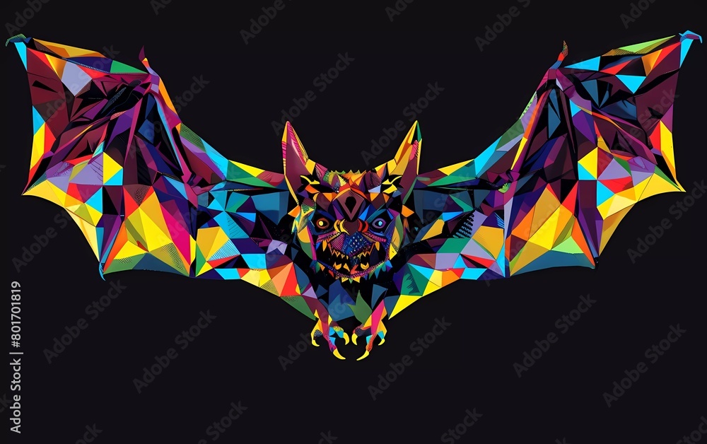 bat drawn using WPAP art style, isolated black background, pop art ...