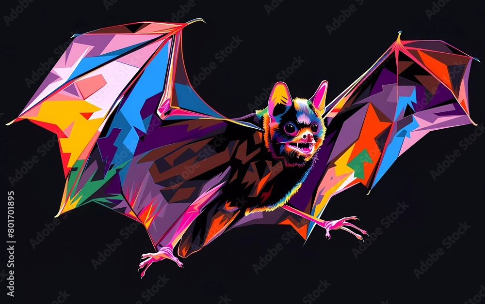 bat drawn using WPAP art style, isolated black background, pop art ...