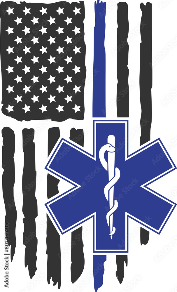 EMS American flag svg, EMS flag SVG, Medical Emblem with Tattered Flag ...