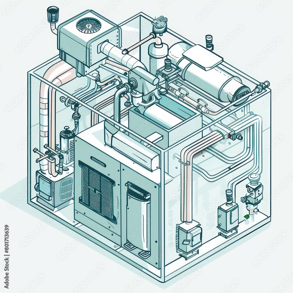 hvac system schematic, symbolism info graphic line drawing Stock ...