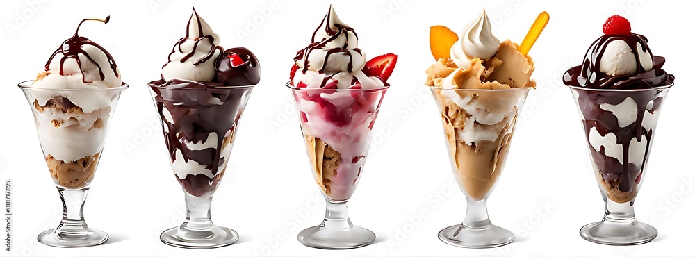 Set of Sundae sundaes ice cream frozen dessert in tulip glass cup ...