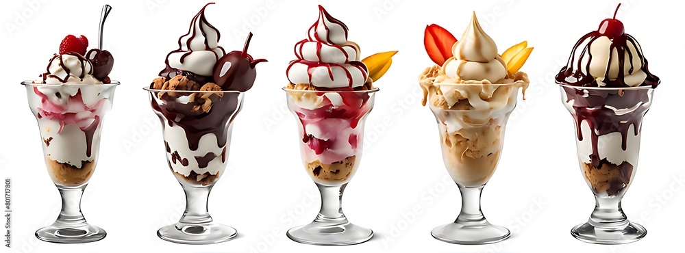 Set of Sundae sundaes ice cream frozen dessert in tulip glass cup ...
