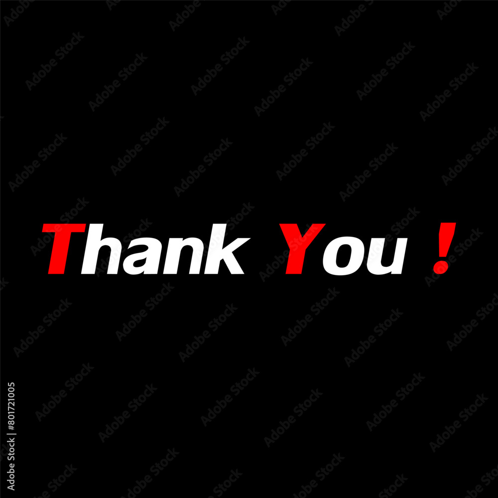 thank you lettering with black background, white and red color font ...