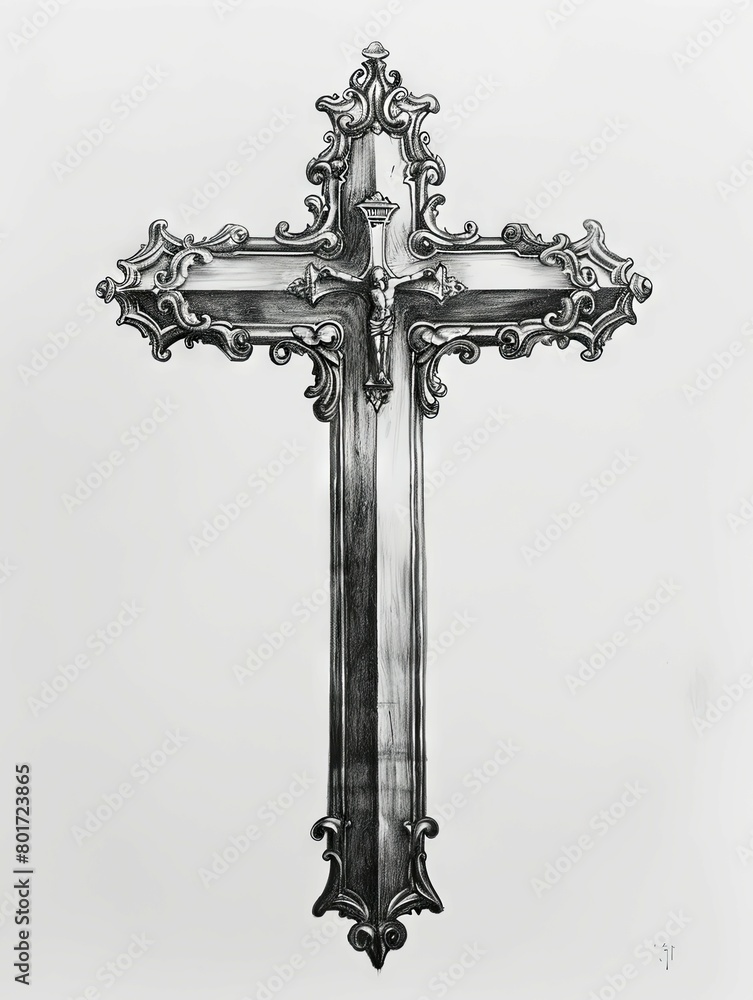 Intricate Christian Cross Illustration - A finely detailed drawing of a ...