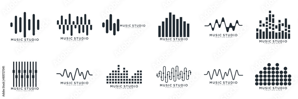 Set of Radio Wave icon. Sound waves set. Modern sound equalizer. Radio ...