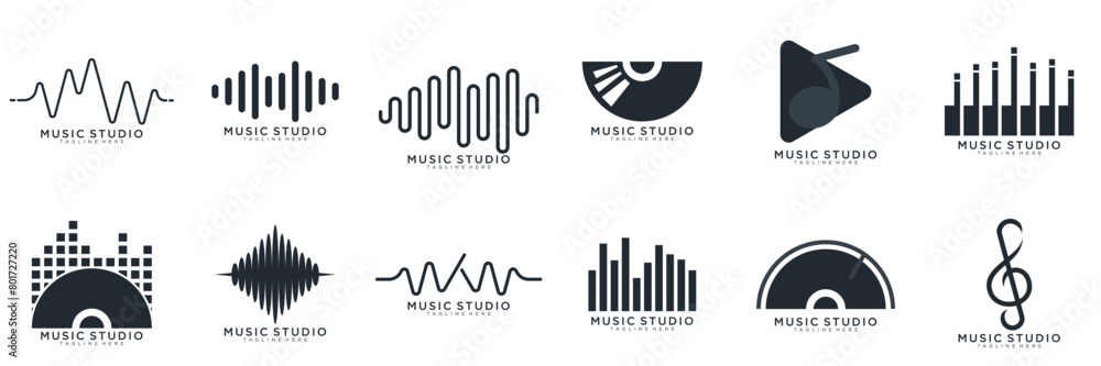 Set of Radio Wave icon. Sound waves set. Modern sound equalizer. Radio ...