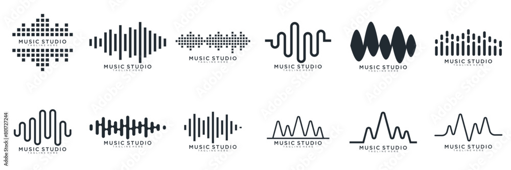 Set of Radio Wave icon. Sound waves set. Modern sound equalizer. Radio ...