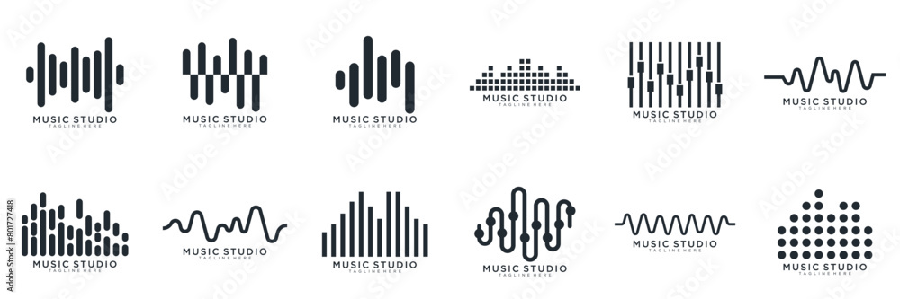 Set of Radio Wave icon. Sound waves set. Modern sound equalizer. Radio ...