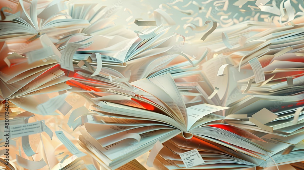 Whirlwind of colorful flying open books - Dynamic composition of ...