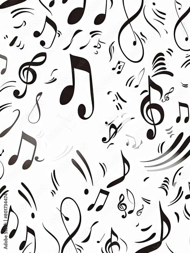 Seamless music notes pattern on white - Seamless black and white ...