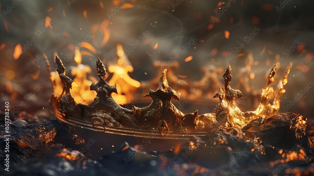 crumbling golden medieval crown symbolizing the downfall of a kingdom ...