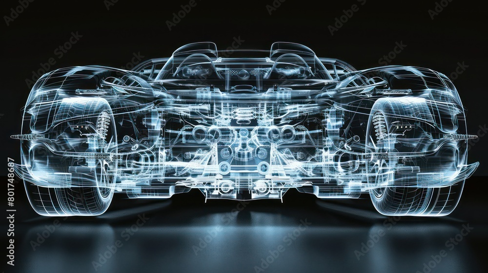 car complex mechanical structure, x-ray perspective transparency Stock ...