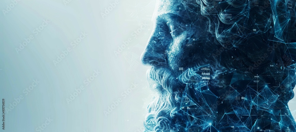 Digital ancient Greek philosopher stature with copy space background ...