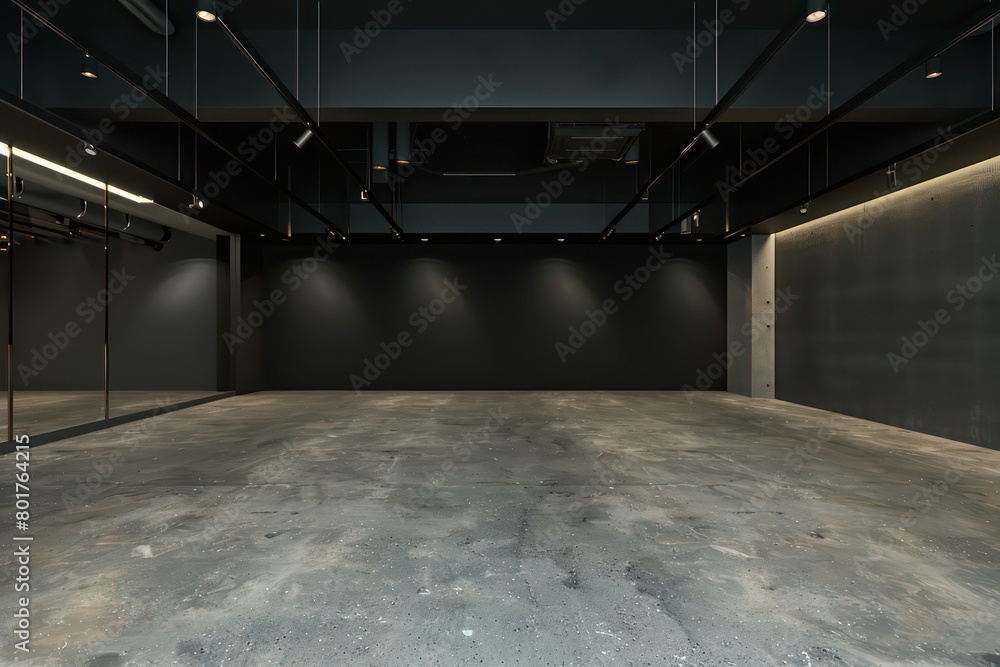 retail shop, concrete color floor, empty shop, black wall and ceiling ...