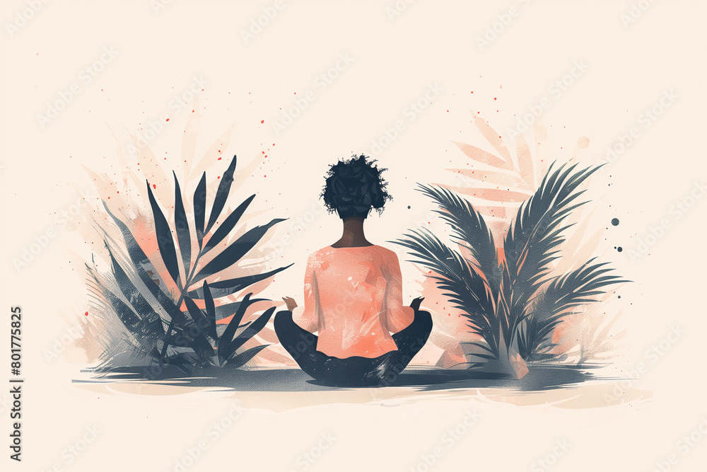 A vector illustration depicting a person in a zen and meditation pose ...