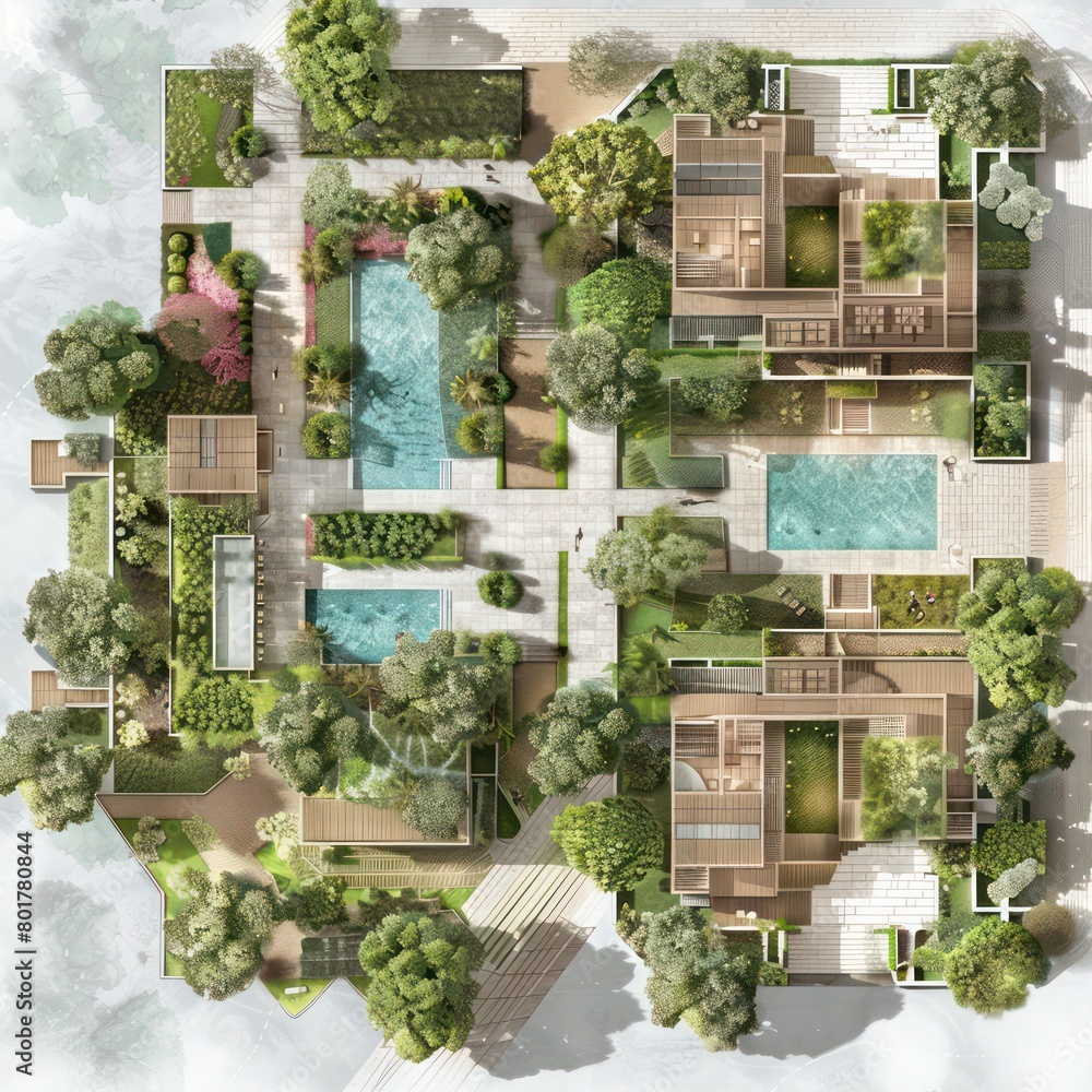 architecture landscape design big scale realistic, top view site plan ...
