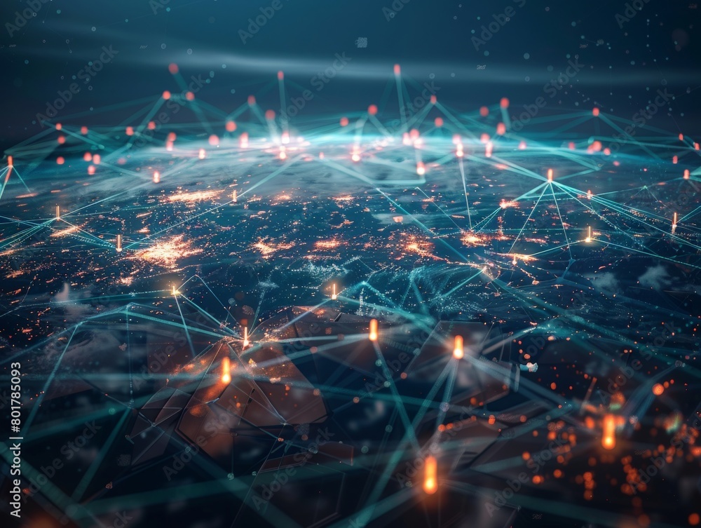 A global map with connection lines radiating from major cities, all ...