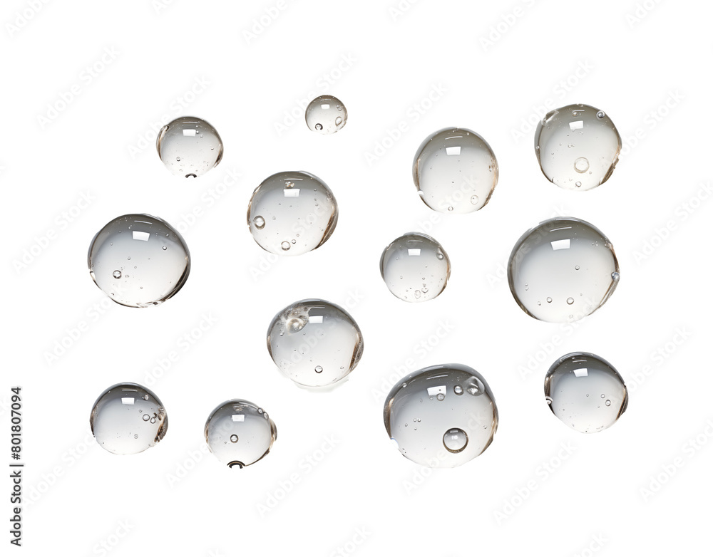 Crystal clear water droplets suspended in air with reflective surfaces ...