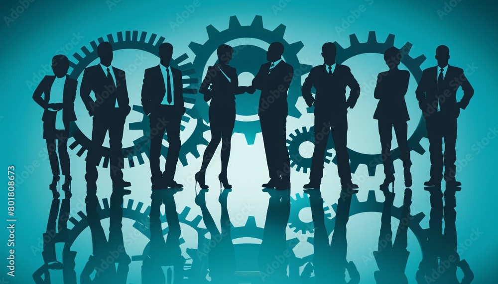 From below of team of young creative multicultural people joining gear ...