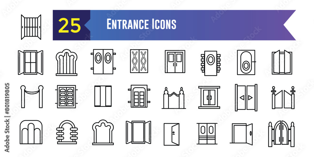 Entrance icons set. Outline set of entrance vector icons for ui design ...