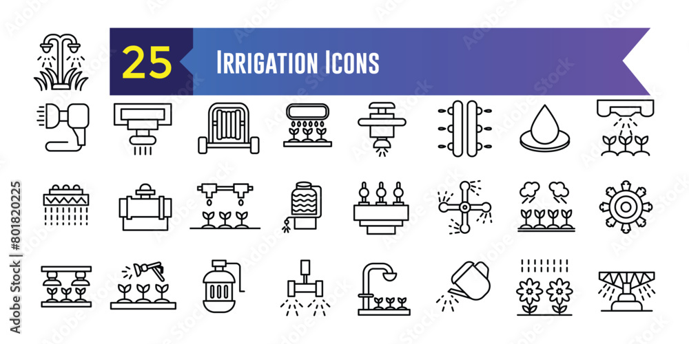 Irrigation system icons set. Outline set of irrigation system vector ... Irrigation system icons set. Outline set of irrigation system vector ...