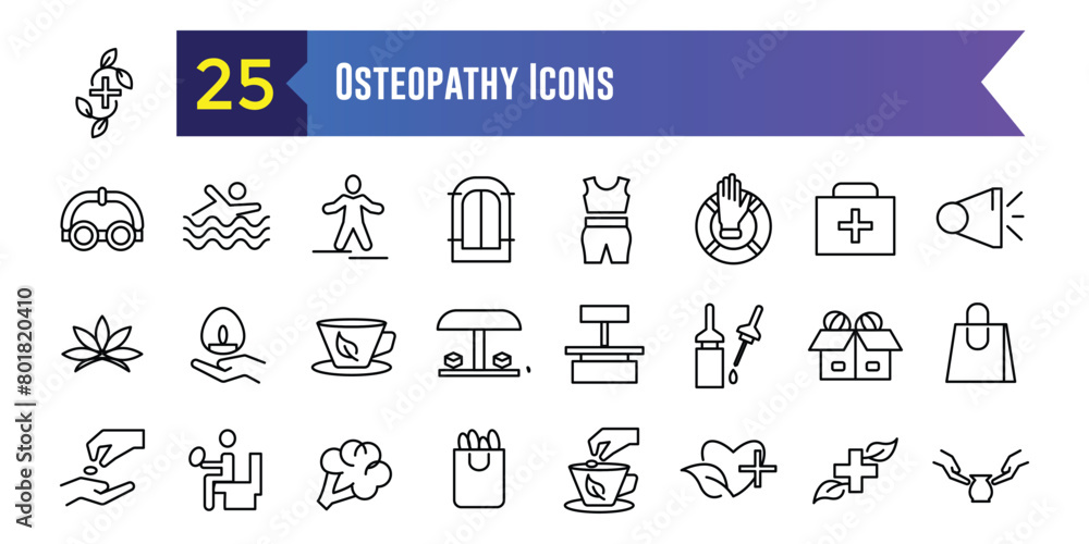 Osteopathy icons set. Outline set of osteopathy vector icons for ui ...