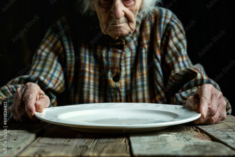 Old person in front of an empty plate , elders poverty and ...