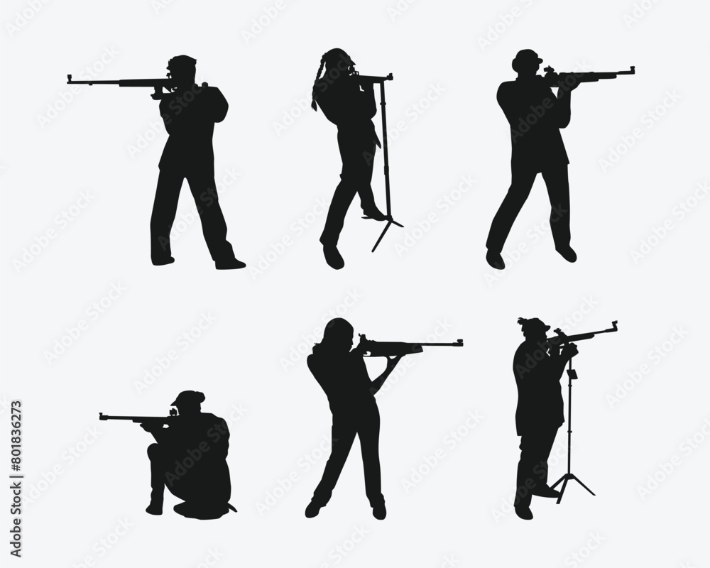 rifle shooting sport silhouette collection set. shooting competition ...