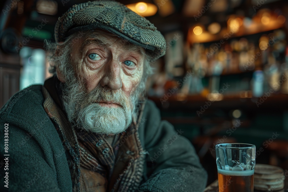An atmospheric portrait of a typical old handsome Irish man in an Irish ...